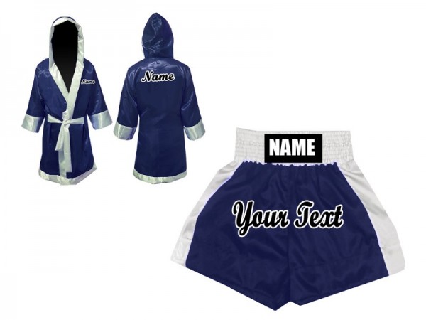 Boxing set - Custom Boxing Robe with hood and Shorts : Navy ...